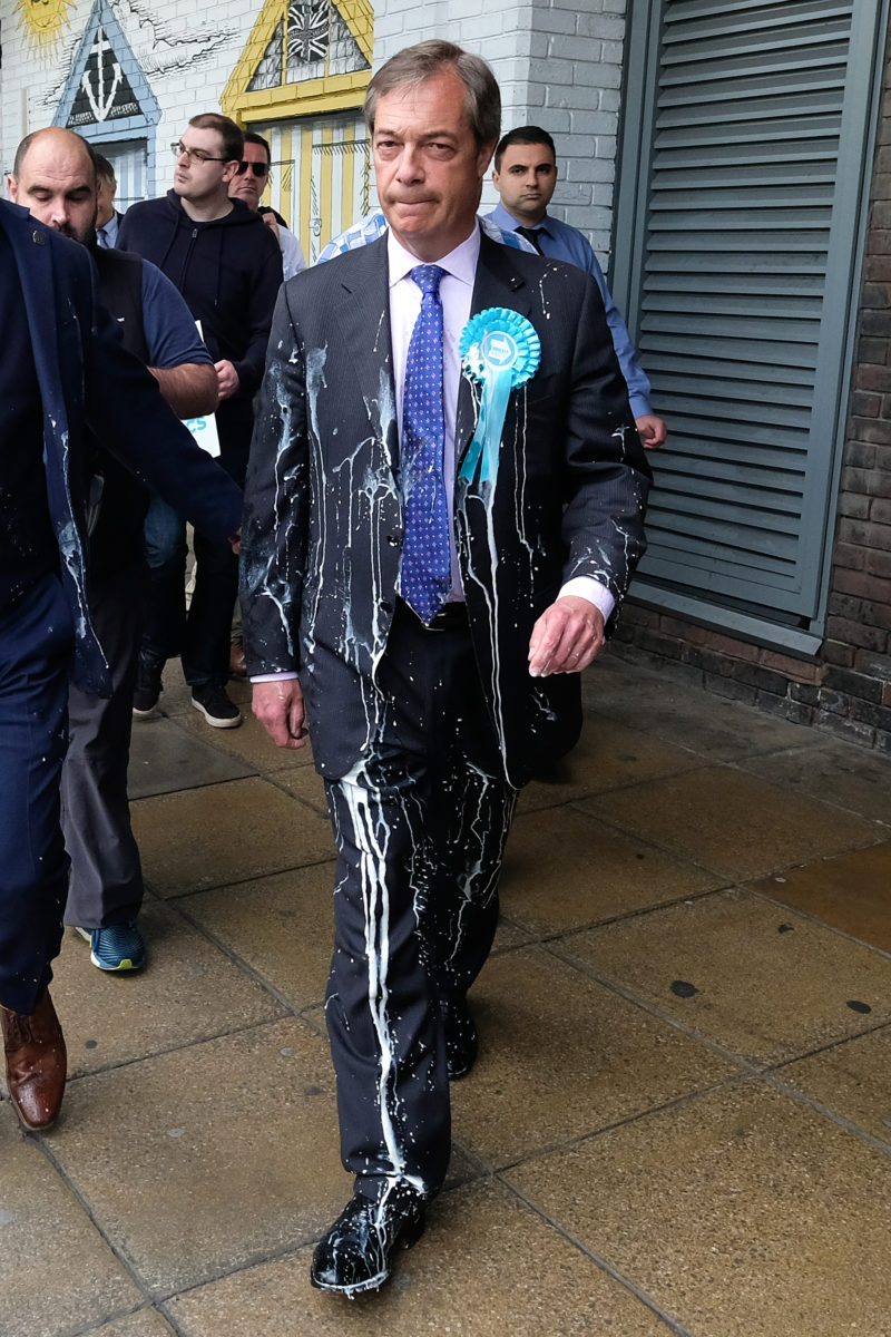 Watch Protestor Throw Milkshake at Nigel Farage
