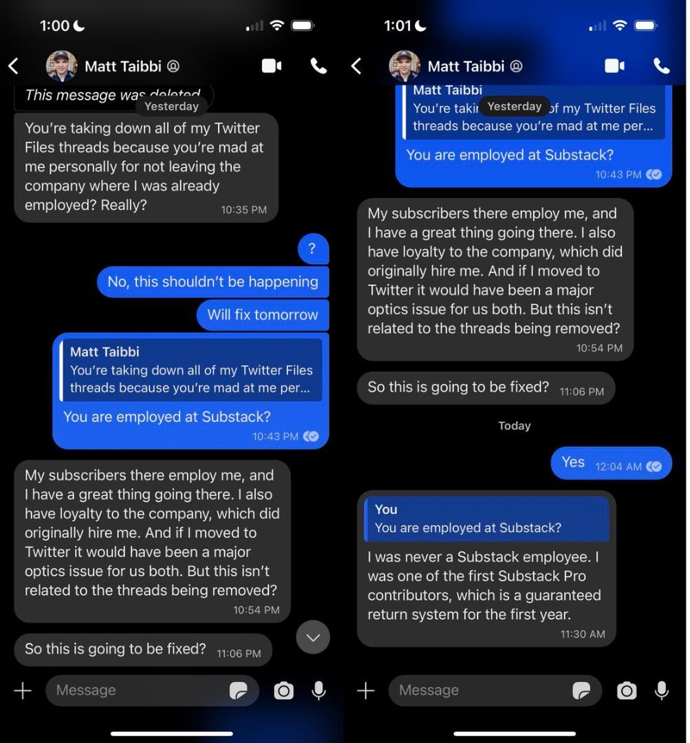 Elon Musk Tweets Private Texts With Matt Taibbi During Substack Feud