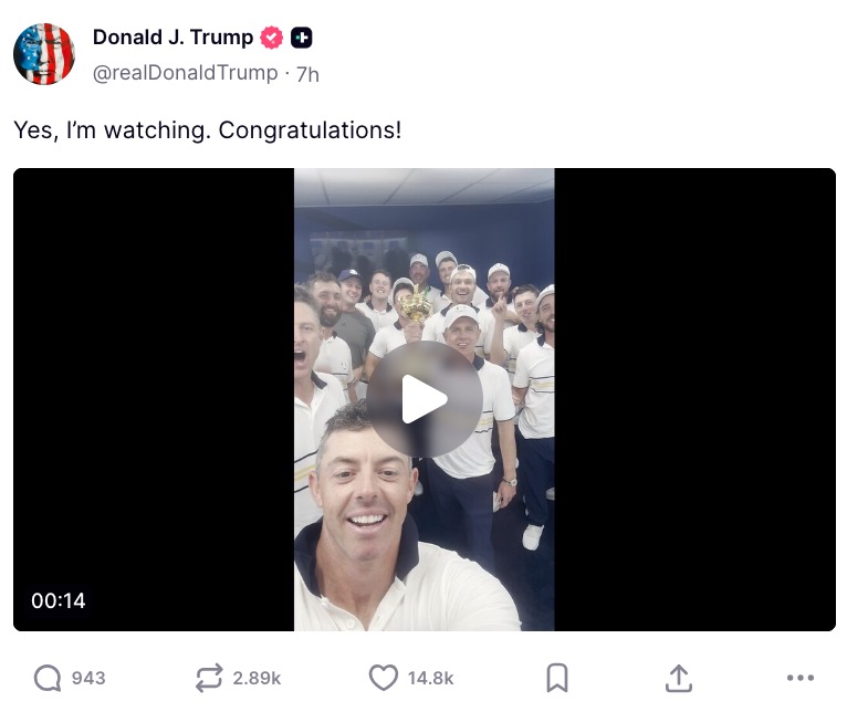 Trump Responds to Ryder Cup Winners' Taunting Chant